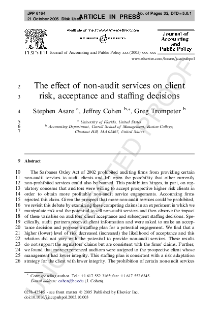 (PDF) The effect of non-audit services on client risk, acceptance and ...