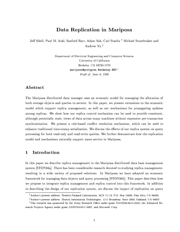 (PDF) Data replication in Mariposa