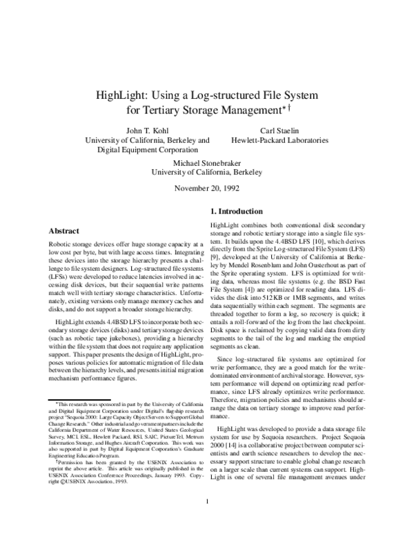 (PDF) HighLight: a file system for tertiary storage