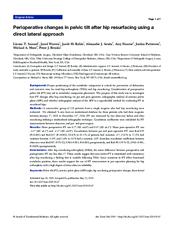 (PDF) Perioperative changes in pelvic tilt after hip resurfacing using ...