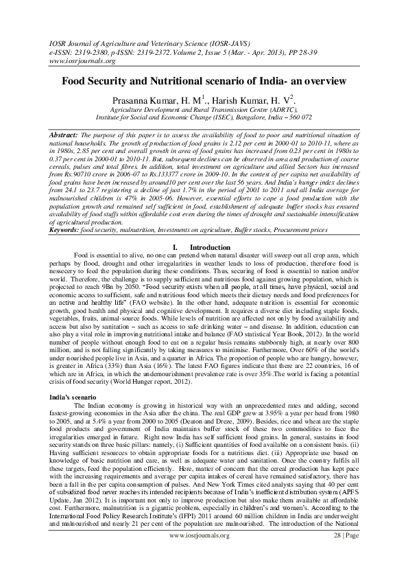 (PDF) Food Security and Nutritional scenario of India- an overview