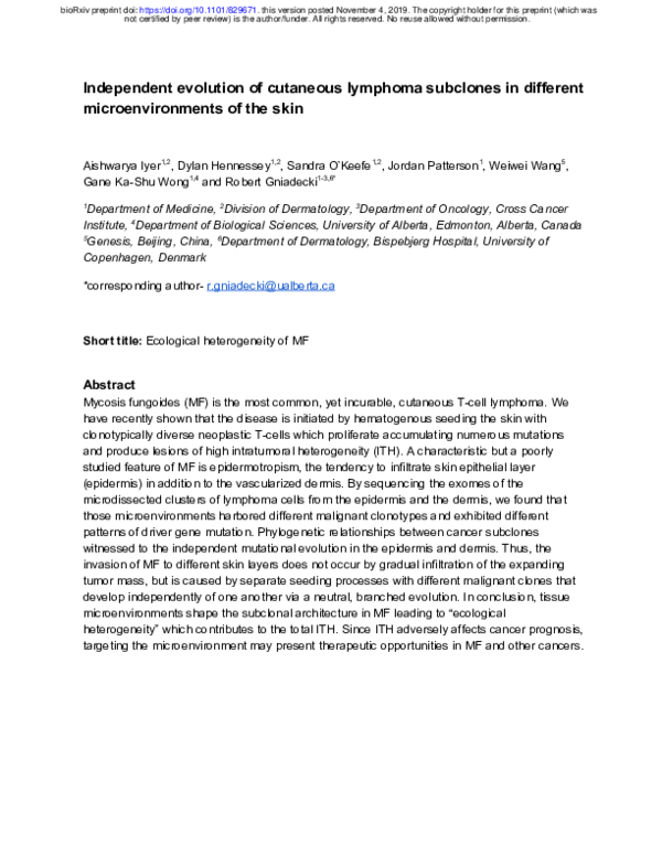 (PDF) Independent evolution of cutaneous lymphoma subclones in ...