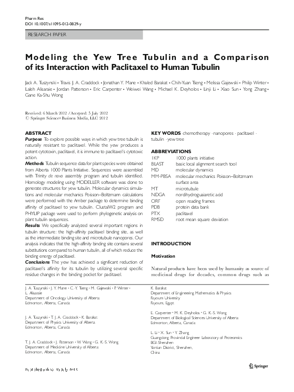 (PDF) Modeling the Yew Tree Tubulin and a Comparison of its Interaction ...
