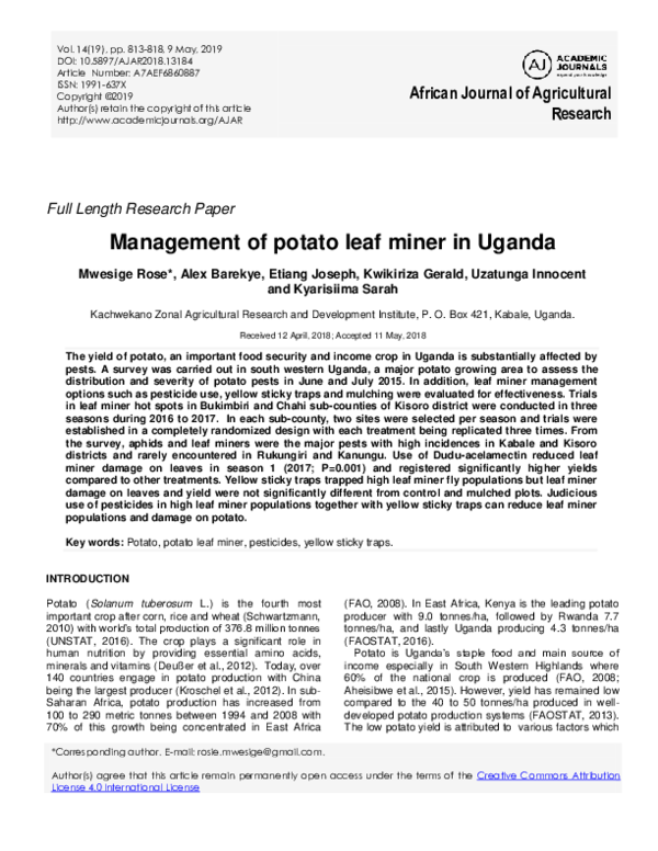 (PDF) Management of potato leaf miner in Uganda