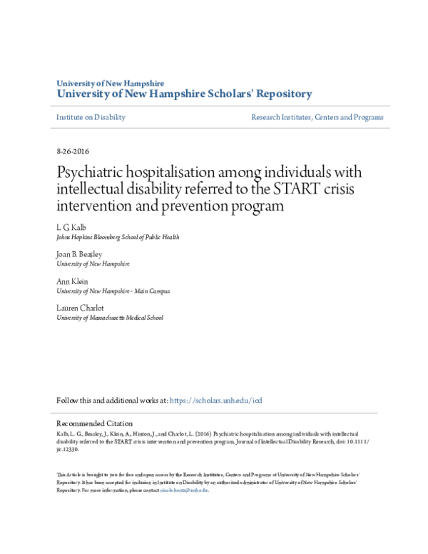 (PDF) Psychiatric hospitalisation among individuals with intellectual ...