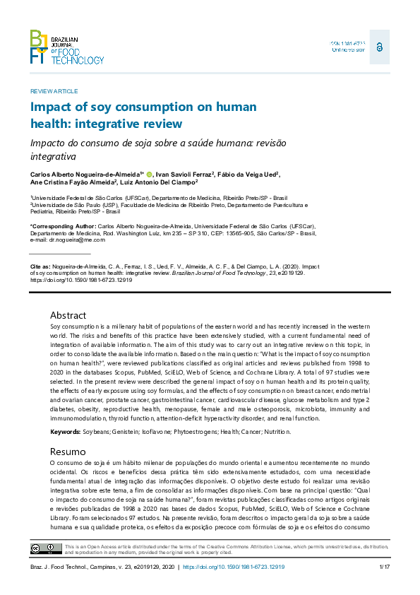 (PDF) Impact of soy consumption on human health: integrative review
