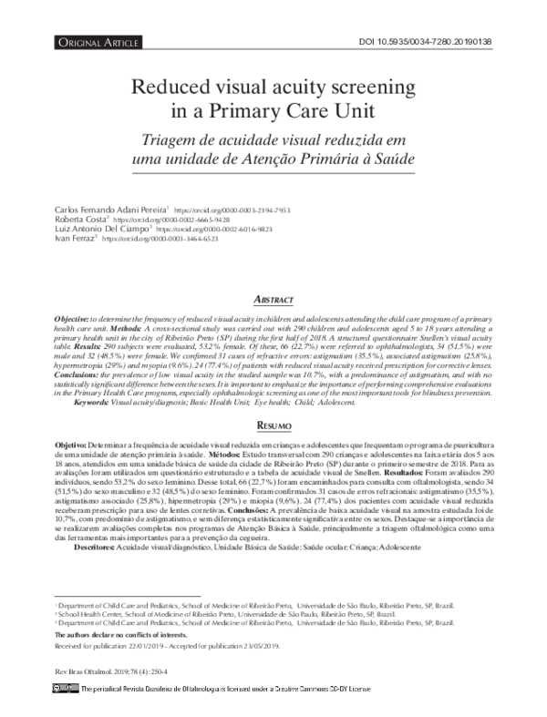 (PDF) Reduced visual acuity screening in a Primary Care Unit | Luiz Del ...