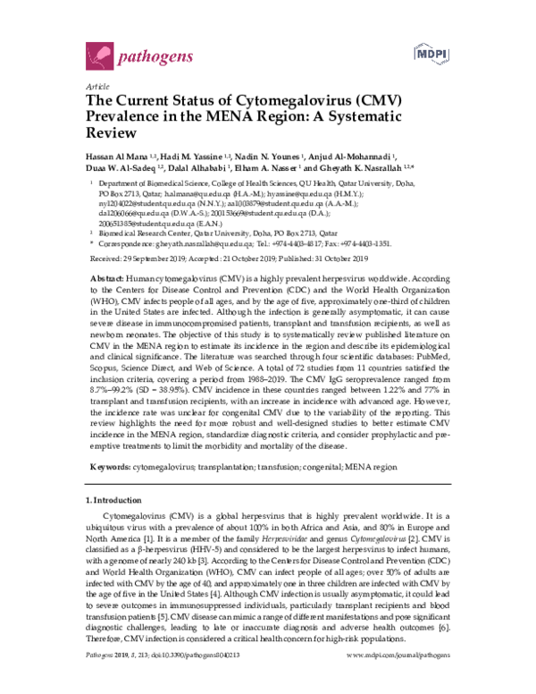 (PDF) The Current Status of Cytomegalovirus (CMV) Prevalence in the ...