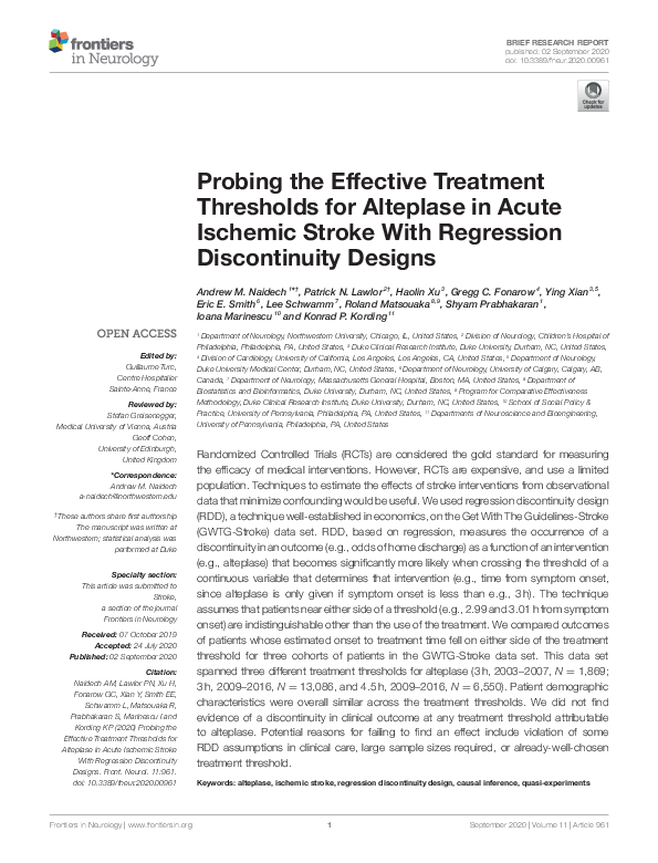(PDF) Probing the Effective Treatment Thresholds for Alteplase in Acute ...