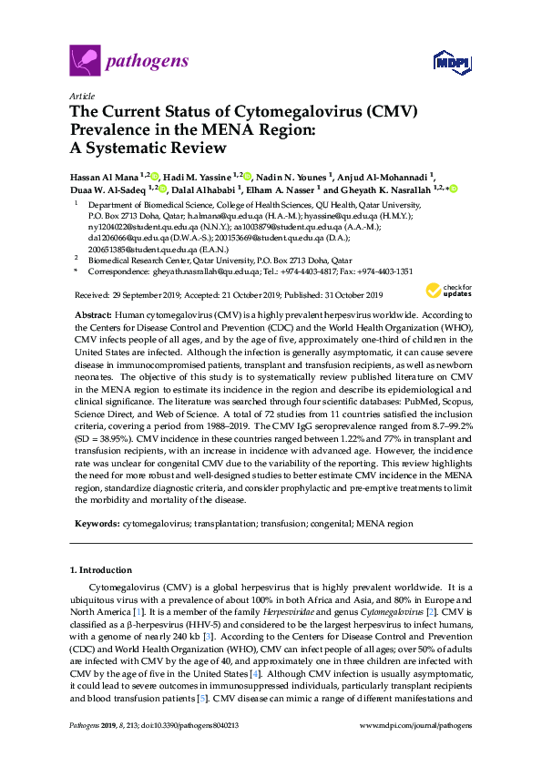 (PDF) The Current Status of Cytomegalovirus (CMV) Prevalence in the ...