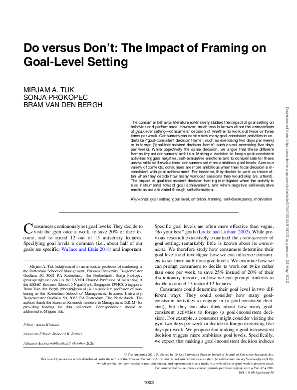 (PDF) Do versus Don’t: The Impact of Framing on Goal-Level Setting