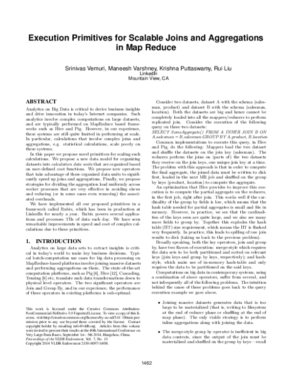 (PDF) Execution primitives for scalable joins and aggregations in map reduce