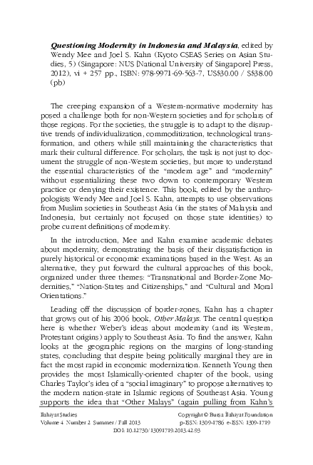 (PDF) Questioning Modernity in Indonesia and Malaysia, edited by Wendy ...