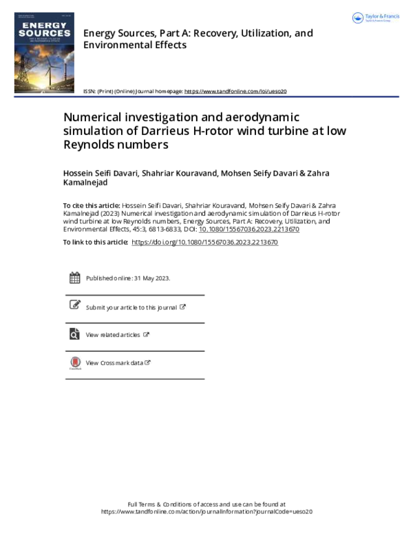 (PDF) Numerical investigation and aerodynamic simulation of Darrieus H-rotor wind turbine at low ...