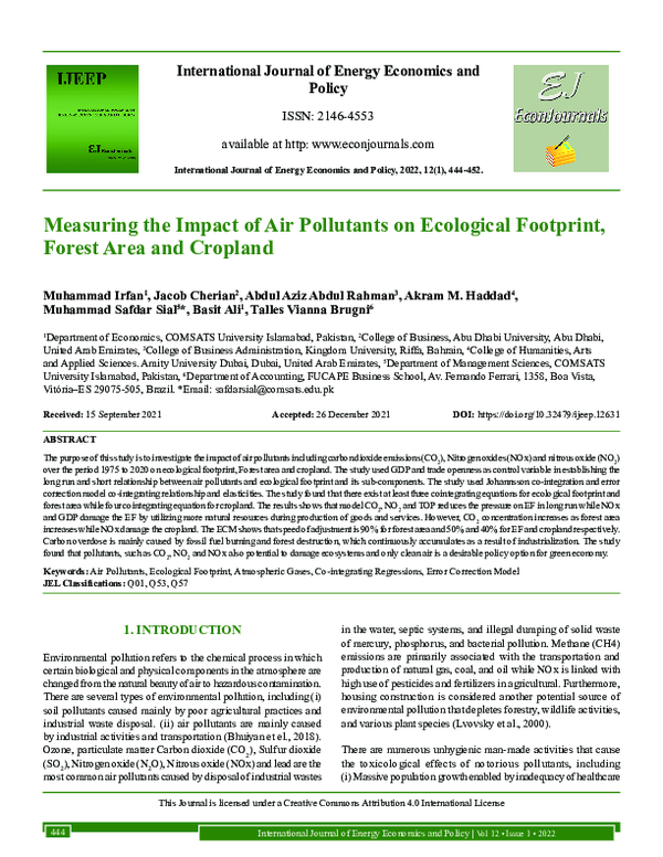 (PDF) Measuring the Impact of Air Pollutants on Ecological Footprint ...