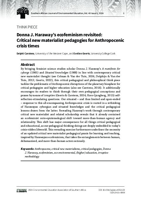 (PDF) Donna J. Haraway's ecofeminism revisited: Critical new materialist pedagogies for ...