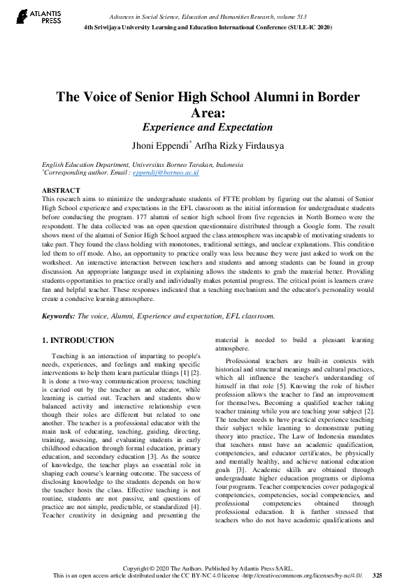 (PDF) The Voice of Senior High School Alumni in Border Area
