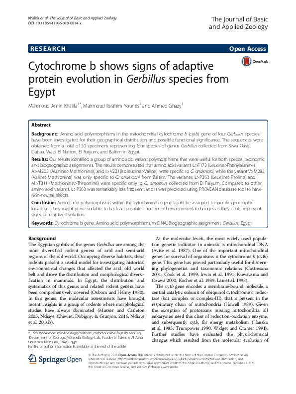 (PDF) Cytochrome b shows signs of adaptive protein evolution in ...