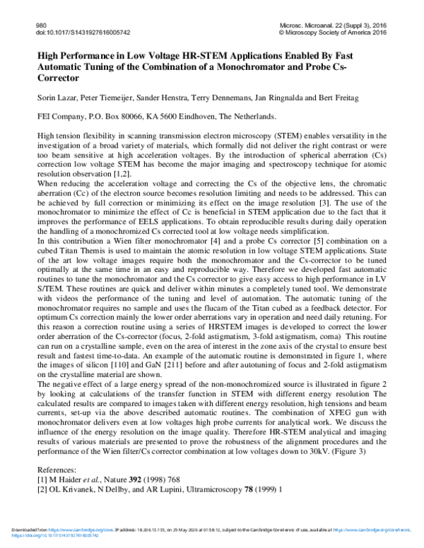 (PDF) High Performance in Low Voltage HR-STEM Applications Enabled By ...
