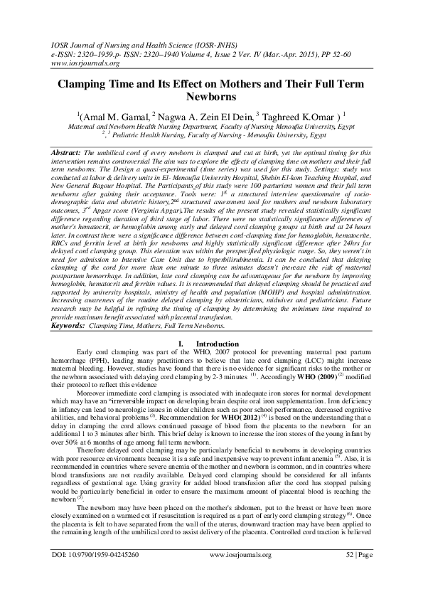 (PDF) Clamping Time and Its Effect on Mothers and Their Full Term ...