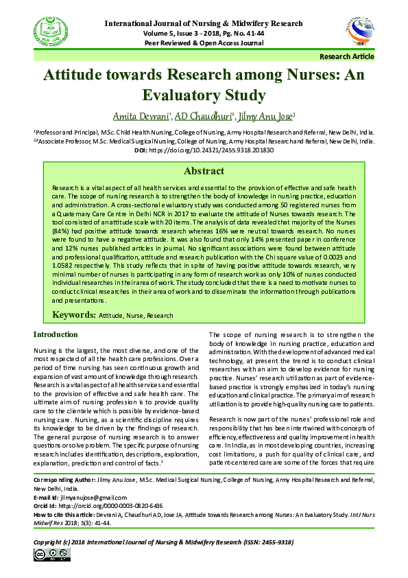 (PDF) Attitude towards Research among Nurses: An Evaluatory Study