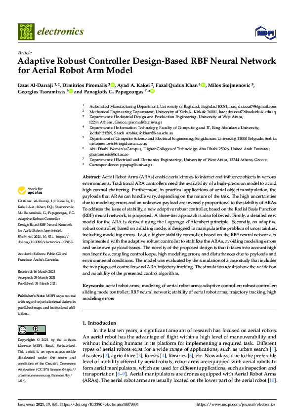 (PDF) Adaptive Robust Controller Design-Based RBF Neural Network for Aerial Robot Arm Model