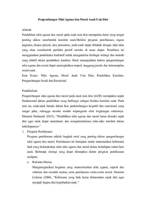(PDF) Pengembangan Nilai Agama dan Moral Anak Usia Dini