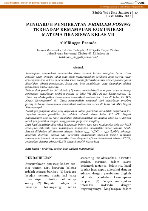 (PDF) Pengaruh Pendekatan Problem Posing Terhadap Kemampuan Komunikasi Matematika Siswa Kelas VII