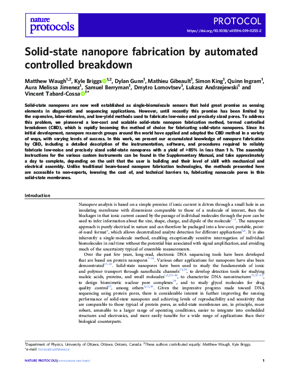 (PDF) Solid-state nanopore fabrication by automated controlled breakdown