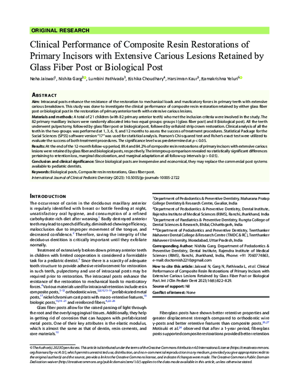 (PDF) Clinical Performance of Composite Resin Restorations of Primary ...