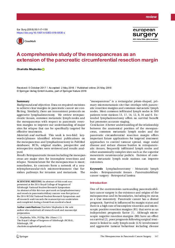 (PDF) A comprehensive study of the mesopancreas as an extension of the ...