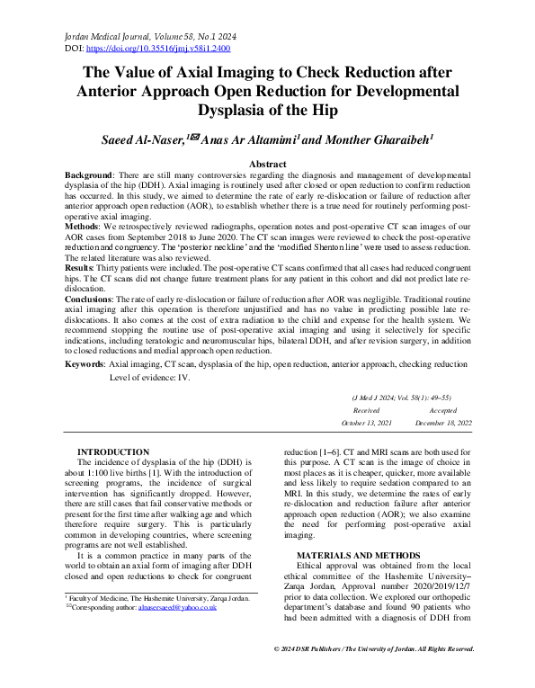 (PDF) The Value of Axial Imaging to Check Reduction after Anterior ...