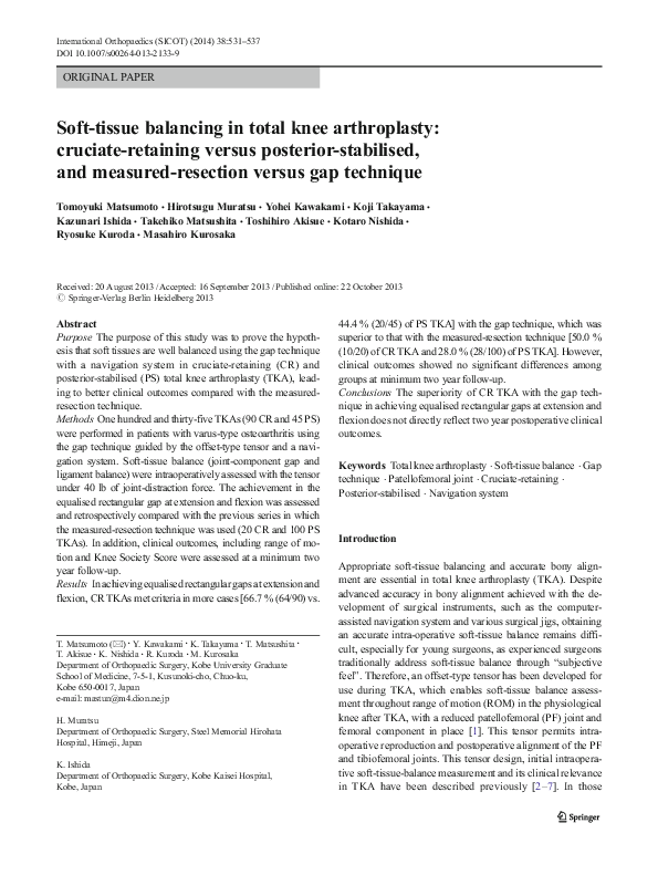 (PDF) Soft-tissue balancing in total knee arthroplasty: cruciate ...