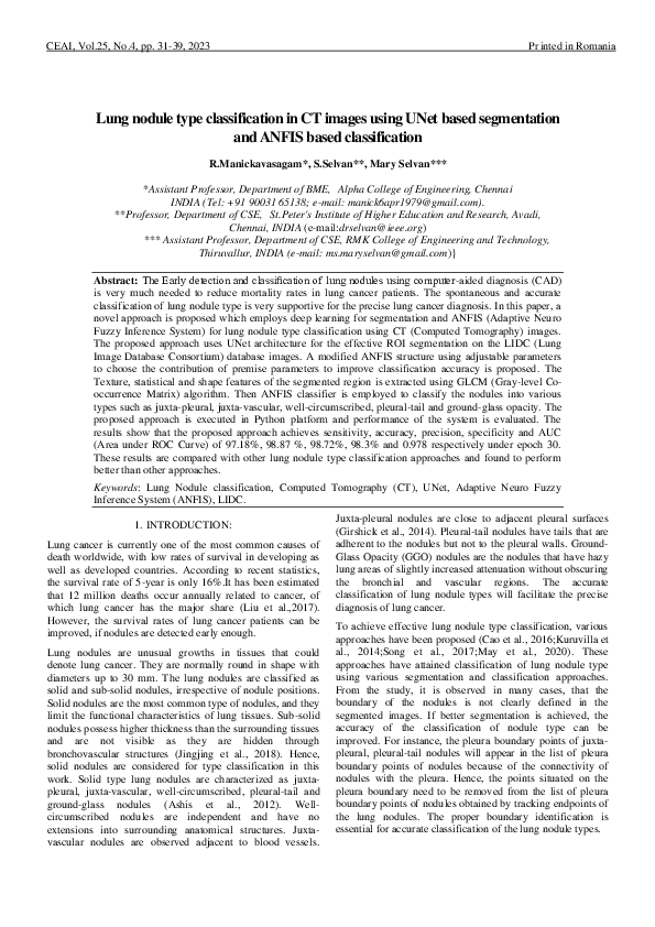 Pdf Lung Nodule Type Classification In Ct Images Using Unet Based Segmentation And Anfis Based