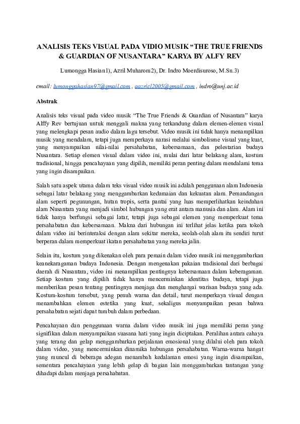 (PDF) ANALISIS TEKS VISUAL PADA VIDIO MUSIK "THE TRUE FRIENDS ...