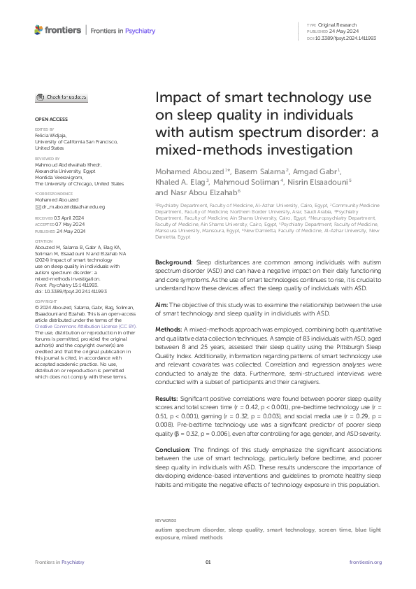 (PDF) Smart Technology and Sleep in Autism Spectrum Disorder