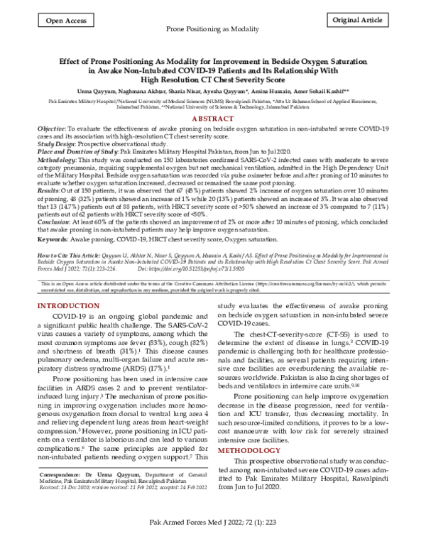 (PDF) Effect of Prone Positioning As Modality for Improvement in ...