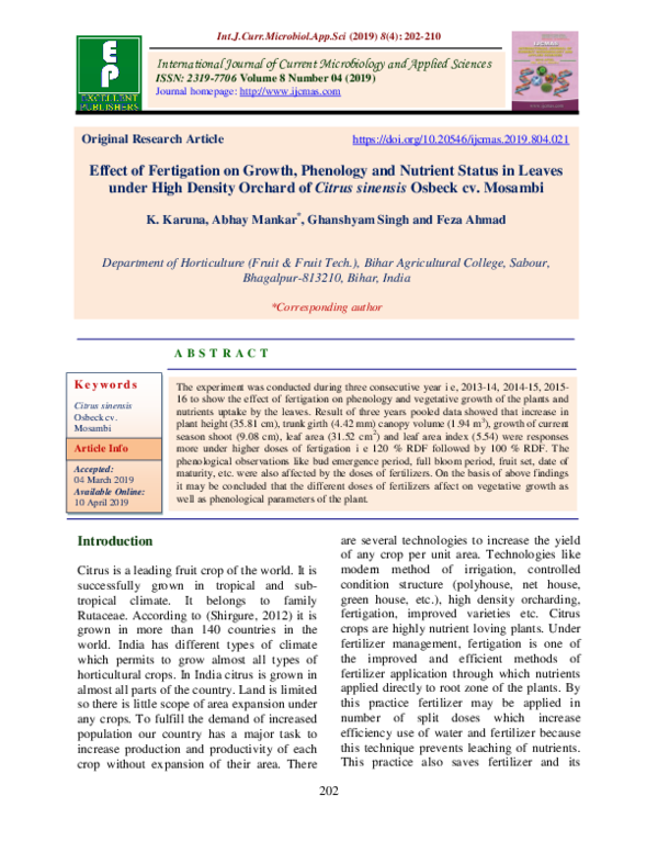 (PDF) Effect of Fertigation on Growth, Phenology and Nutrient Status in ...