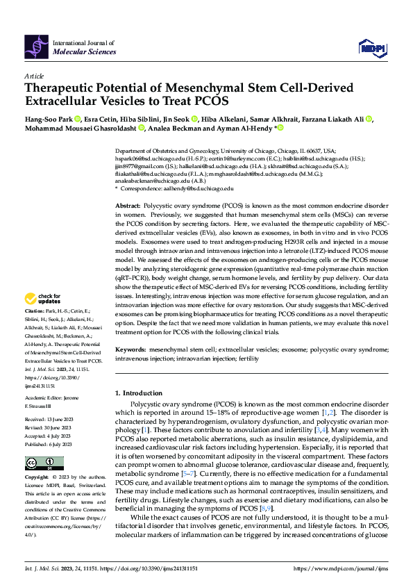 (PDF) Therapeutic Potential of Mesenchymal Stem Cell-Derived Extracellular Vesicles to Treat PCOS