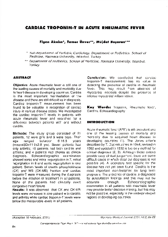 (PDF) Cardiac Troponin-T in Acute Rheumatic Fever