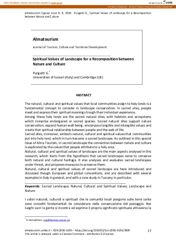 (PDF) Spiritual Values of Landscape for a Recomposition between Nature ...