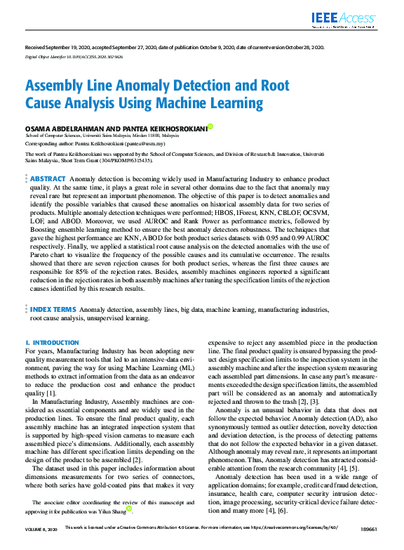 Pdf Assembly Line Anomaly Detection And Root Cause Analysis Using Machine Learning