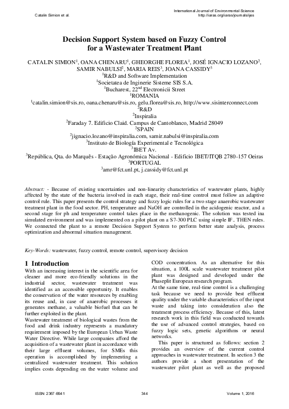 (PDF) Decision Support System Based on Fuzzy Control for a Wastewater Treatment Plant