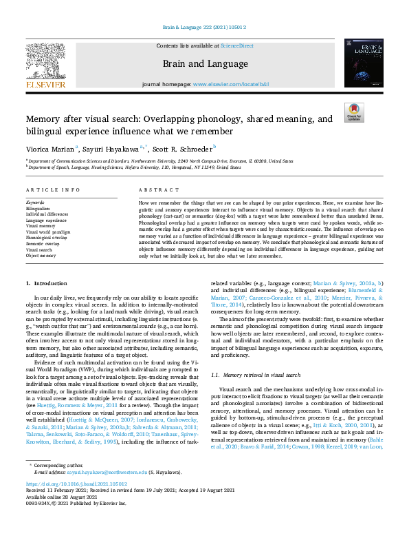 (PDF) Memory after visual search: Overlapping phonology, shared meaning ...