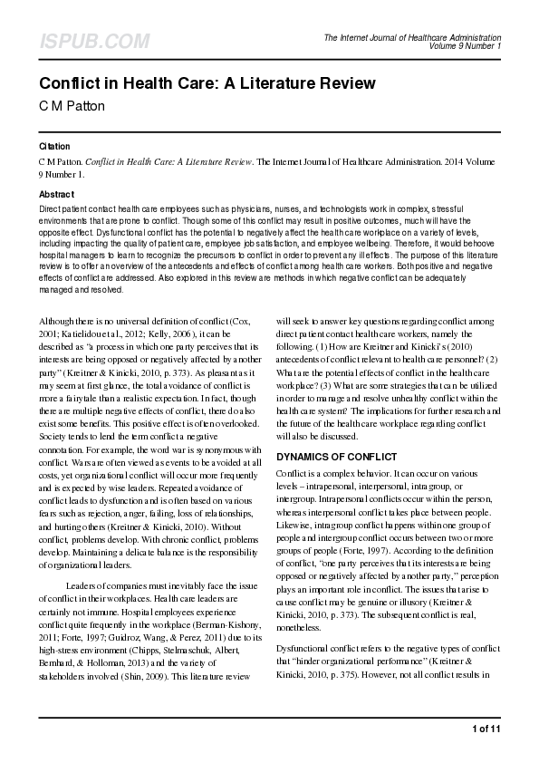 (PDF) Conflict in Health Care: A Literature Review