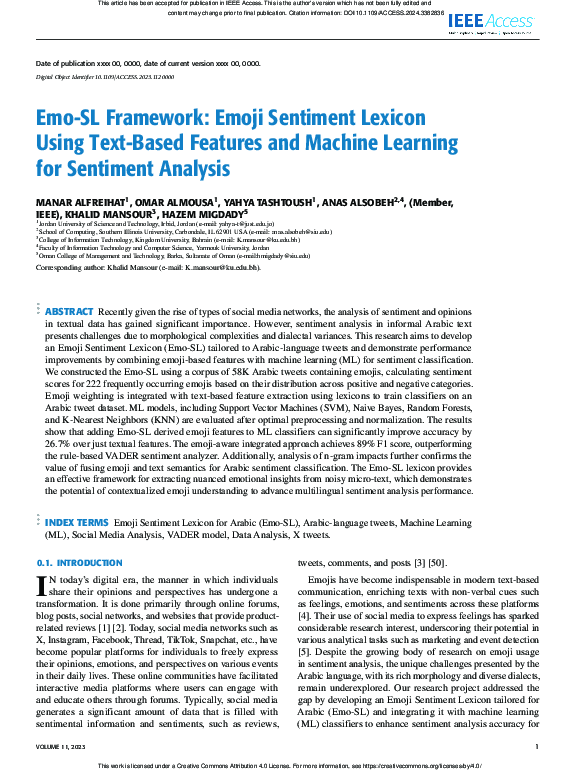 (PDF) Emo-SL Framework: Emoji Sentiment Lexicon Using Text-Based Features and Machine Learning ...