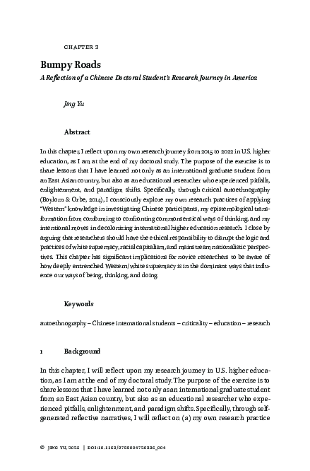 (PDF) Bumpy Roads: A Reflection of a Chinese Doctoral Student's Research Journey in America