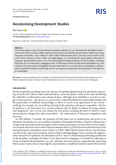 (PDF) Decolonising Development Studies