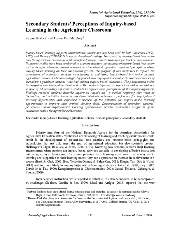 (PDF) Secondary Students’ Perceptions of Inquiry-based Learning in the ...