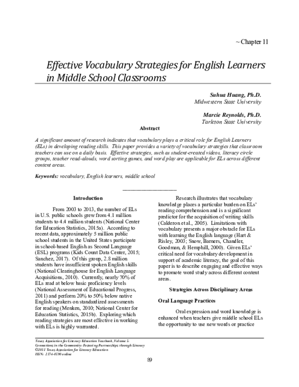 (PDF) Effective Vocabulary Strategies for English Learners in Middle ...